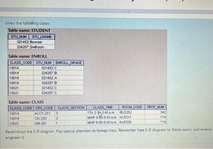 Solved Given the following tables: Table name: STUDENT | Chegg.com