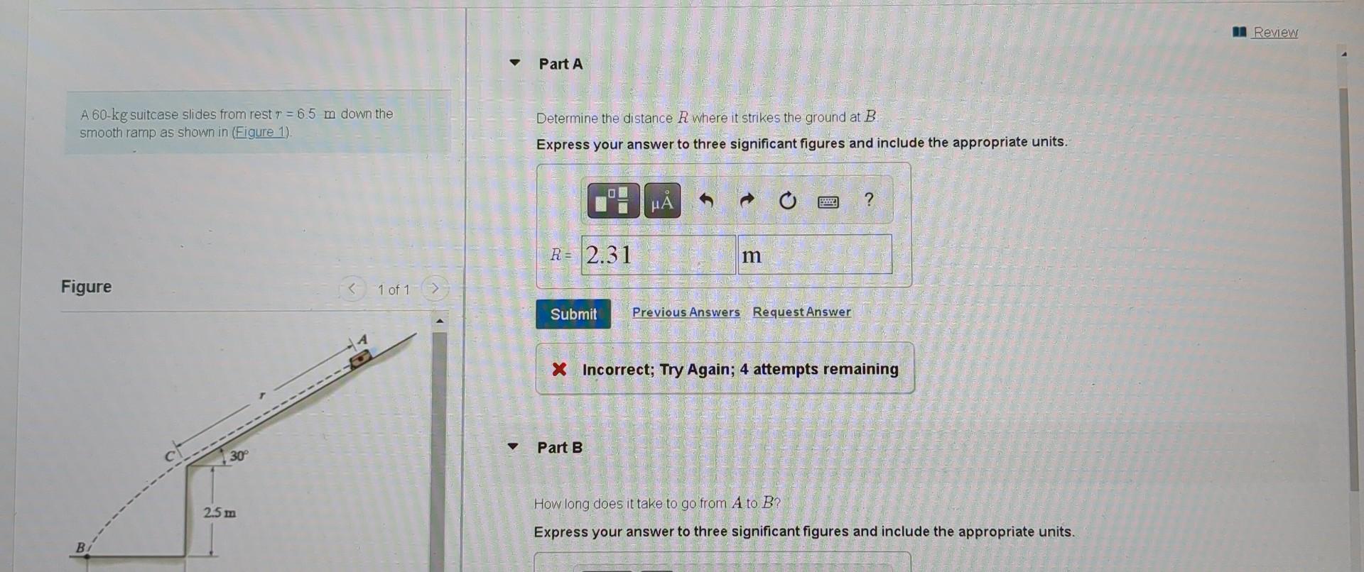 Solved A 60-kg suitcase slides from rest r=6.5 m down the | Chegg.com