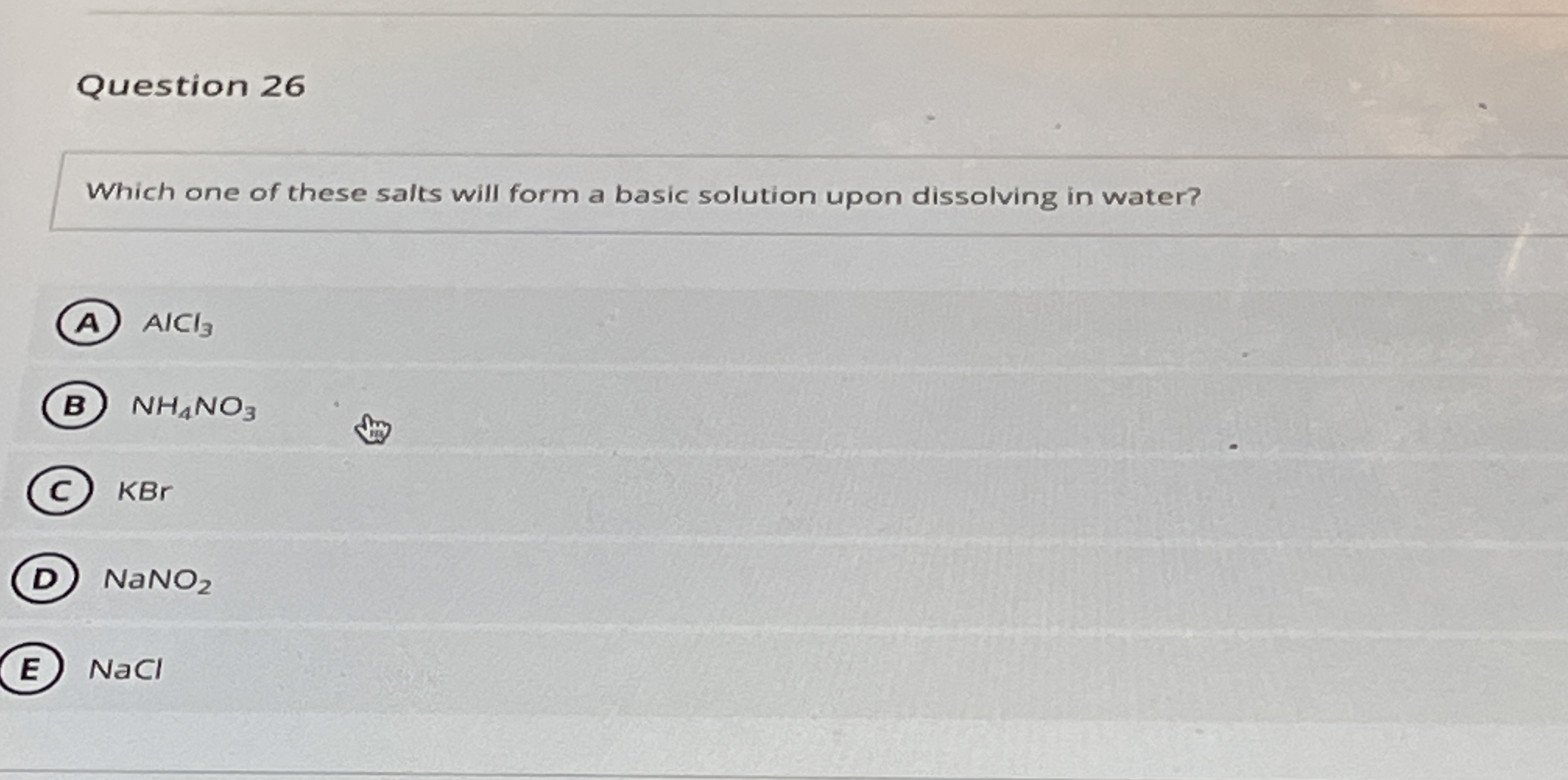 Solved Question 26Which one of these salts will form a basic | Chegg.com