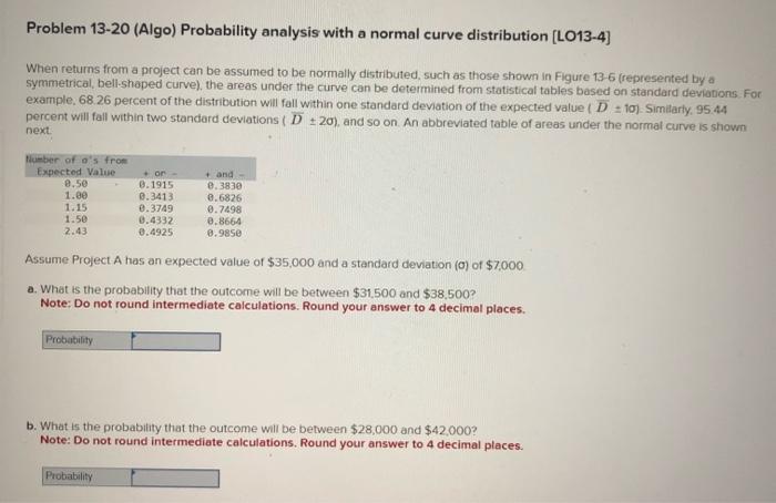 Solved Problem 13-20 (Algo) Probability analysis with a | Chegg.com