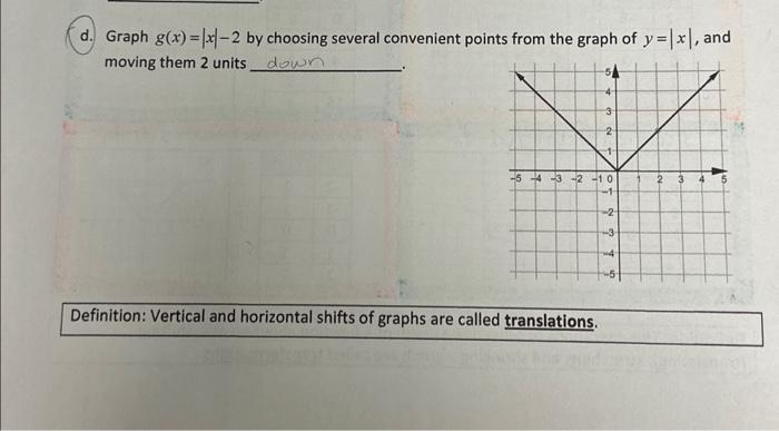 Solved d. Graph g(x)=x-2 by choosing several convenient | Chegg.com