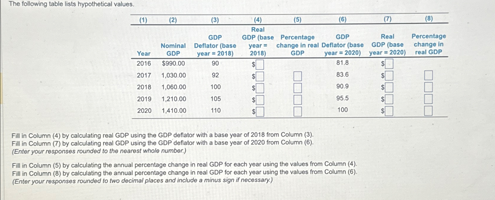 Solved The following table lists hypothetical | Chegg.com