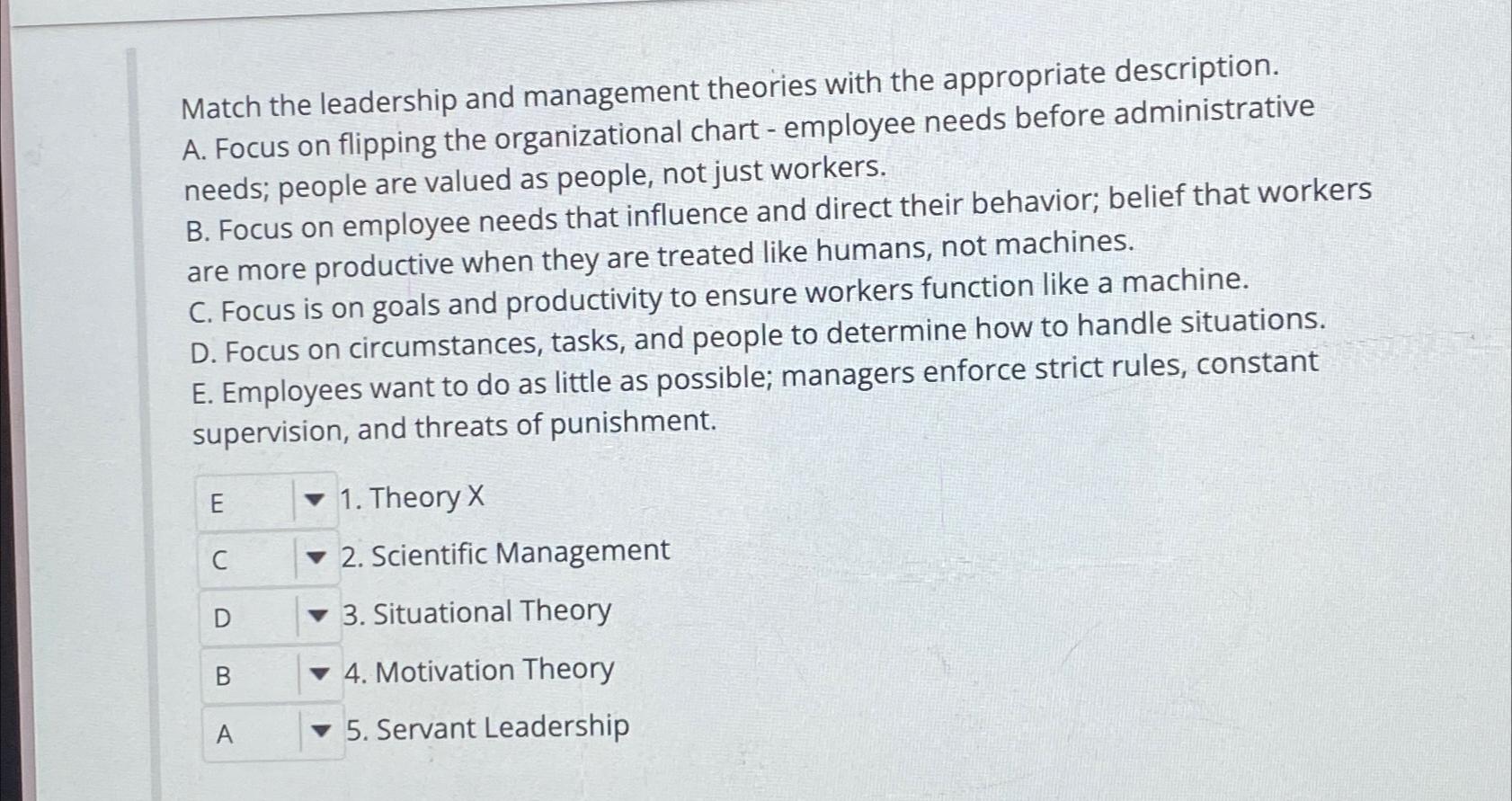 Solved Match the leadership and management theories with the | Chegg.com