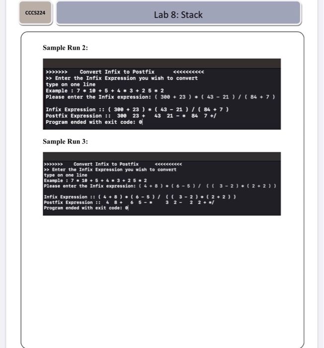 Solved CCCS224 Lab 8: Stack Statement Purpose: Purpose of | Chegg.com