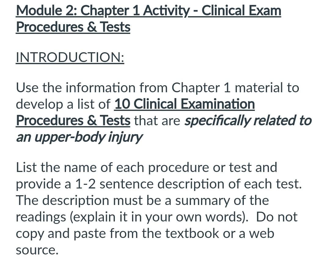 Solved Module 2: Chapter 1 Activity - Clinical Exam | Chegg.com
