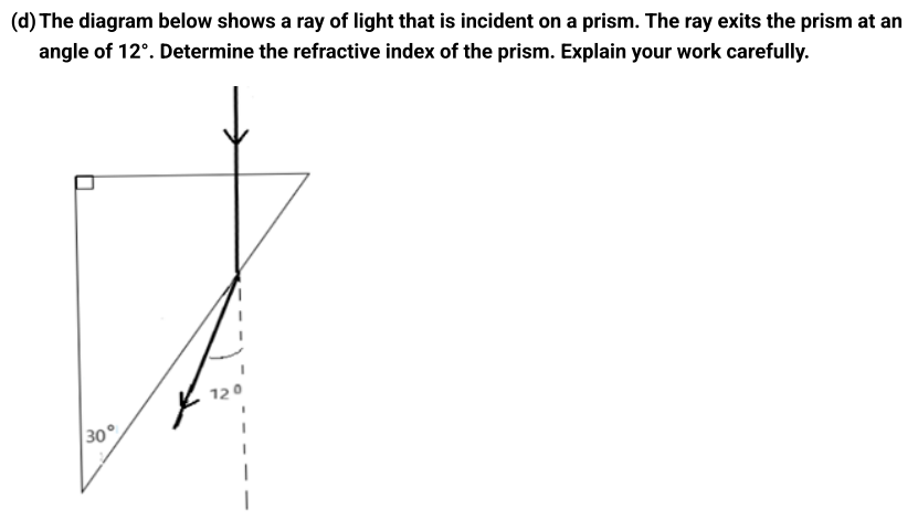 Solved (d) ﻿The diagram below shows a ray of light that is | Chegg.com