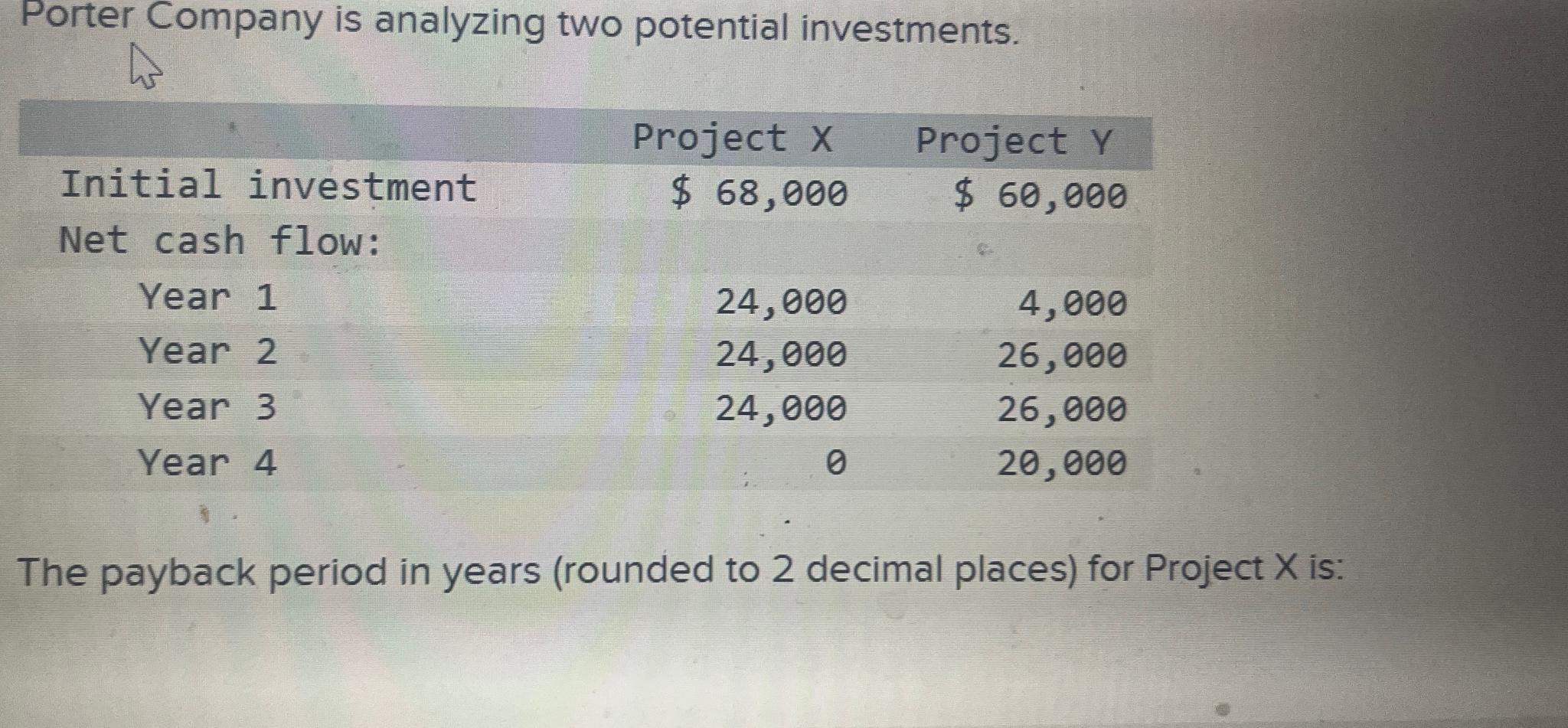 Solved Porter Company is analyzing two potential | Chegg.com