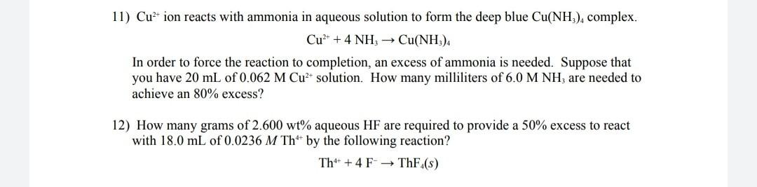 Solved 11) Cu2+ ion reacts with ammonia in aqueous solution | Chegg.com