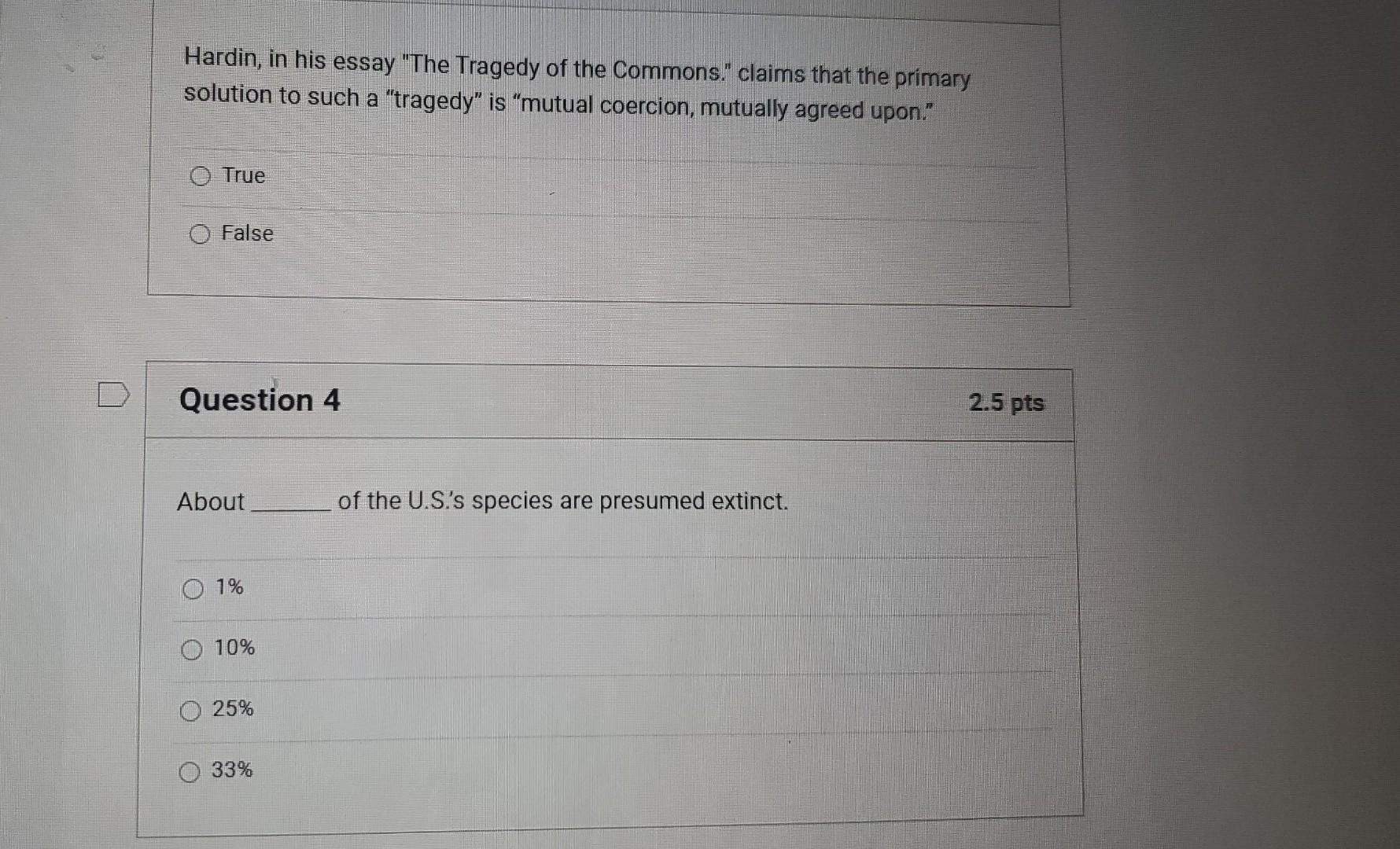 Solved Hardin, in his essay "The Tragedy of the Commons." | Chegg.com