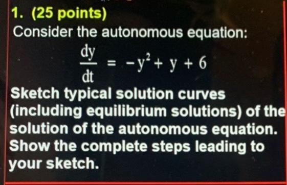 Solved 1. (25 points) Consider the autonomous equation: dy = | Chegg.com