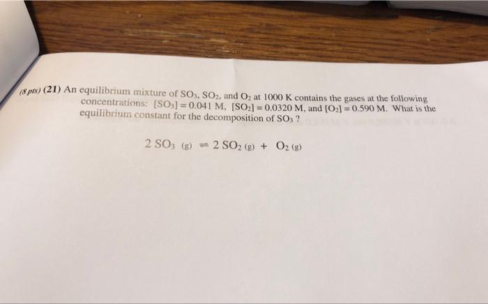 Solved 8p(s) (21) An equilibrium mixture of SO3,SO2, and O2 | Chegg.com