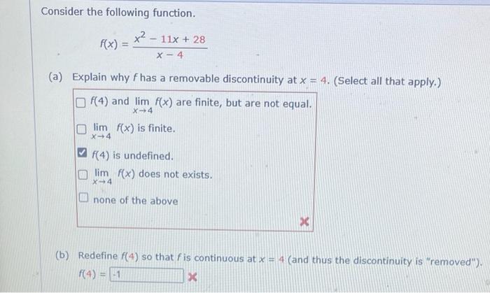 Solved Consider the following function. x2 - 11x + 28 F(x) | Chegg.com