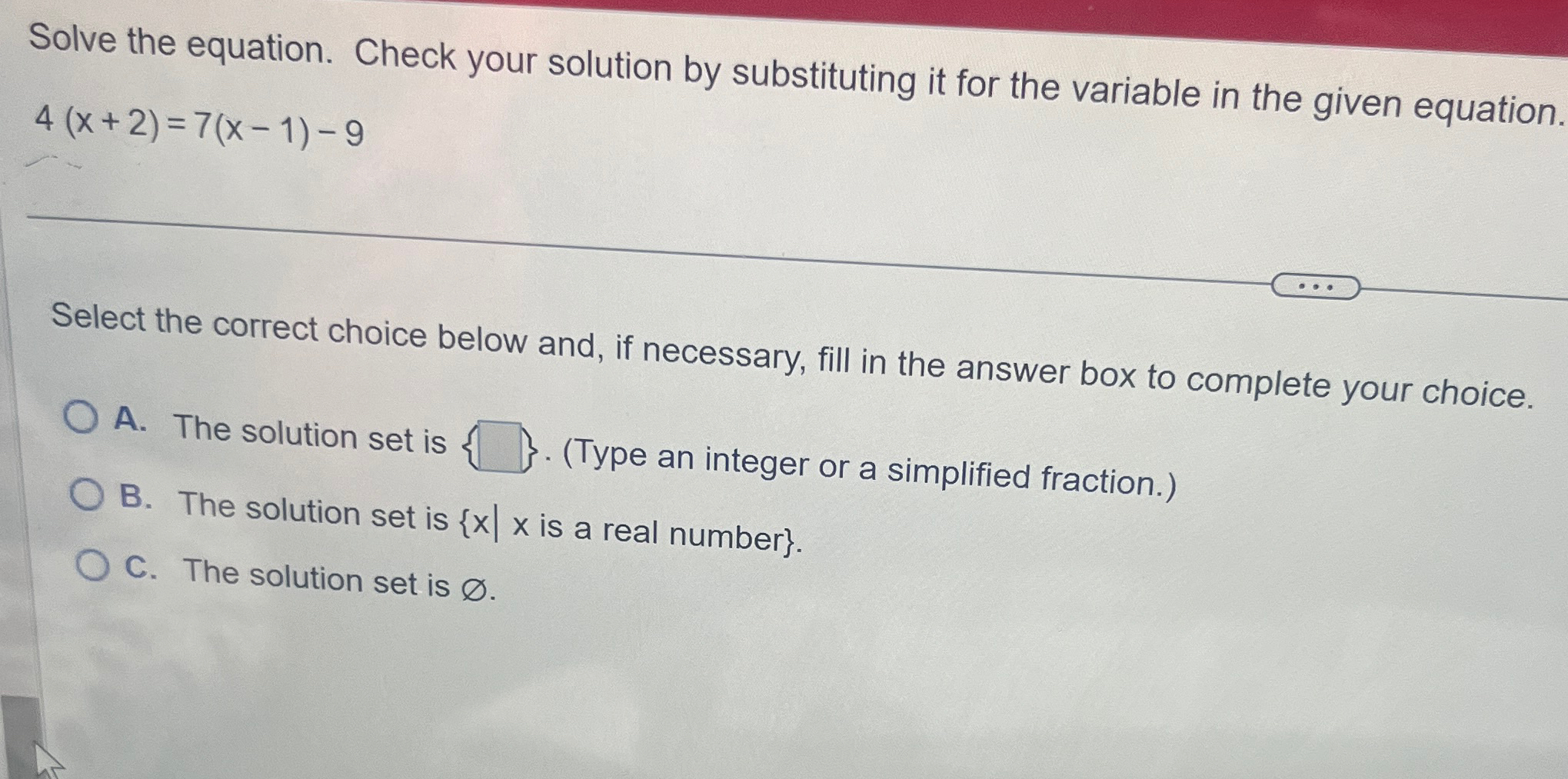 Solved Solve the equation. Check your solution by | Chegg.com