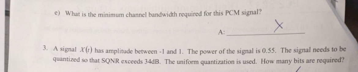 e) ﻿What is the minimum channel bandwidth required | Chegg.com