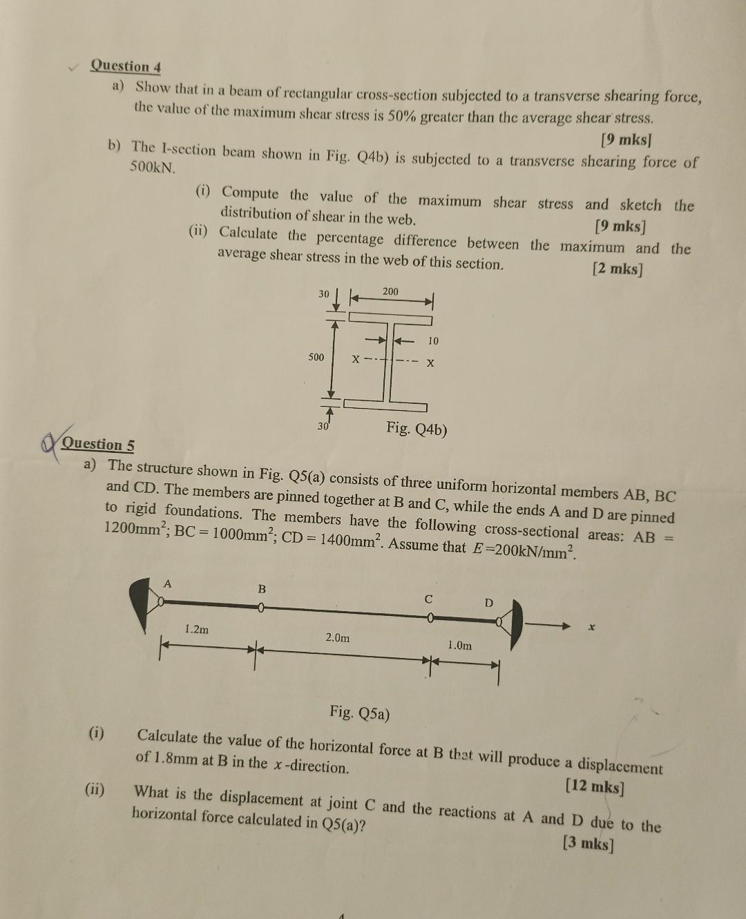 Solved Question 4 a) Show that in a beam of rectangular | Chegg.com