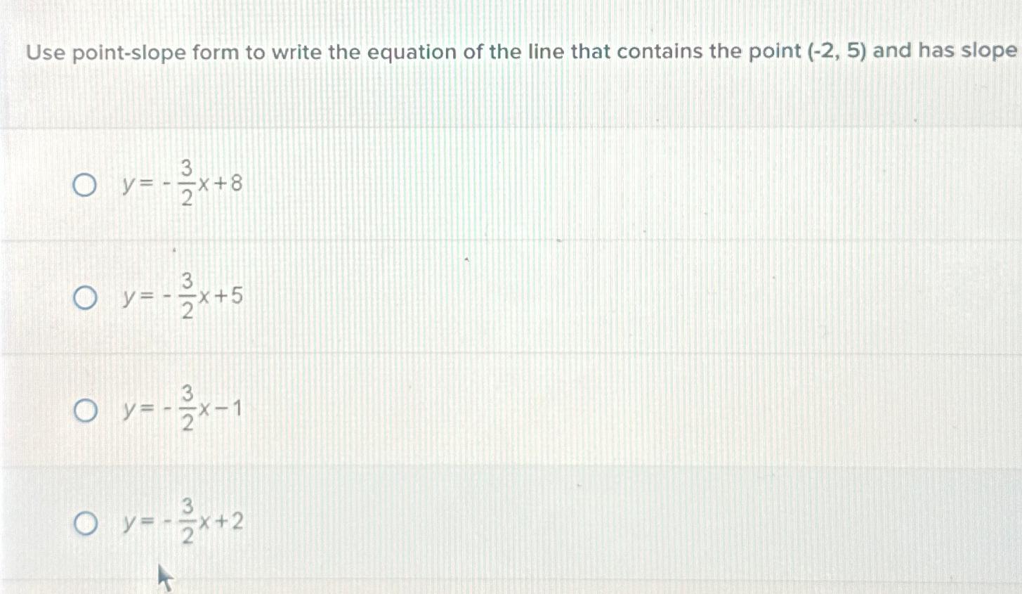 Solved Use point-slope form to write the equation of the | Chegg.com