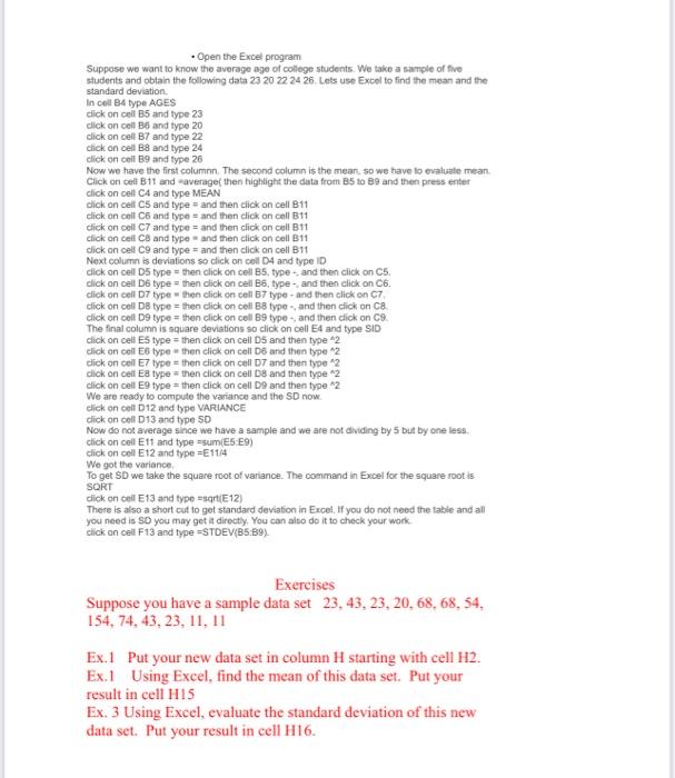 Solved Open the Excel program Suppose we want to know the | Chegg.com