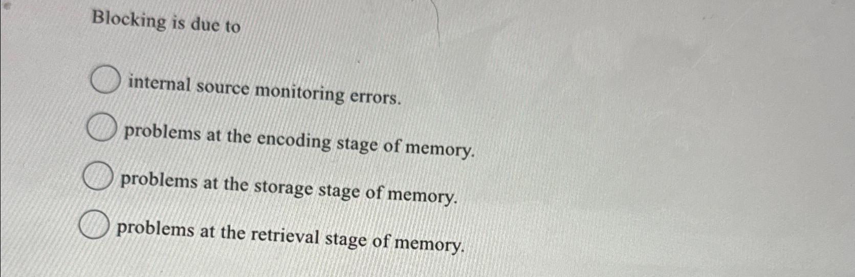 Solved Blocking is due tointernal source monitoring | Chegg.com