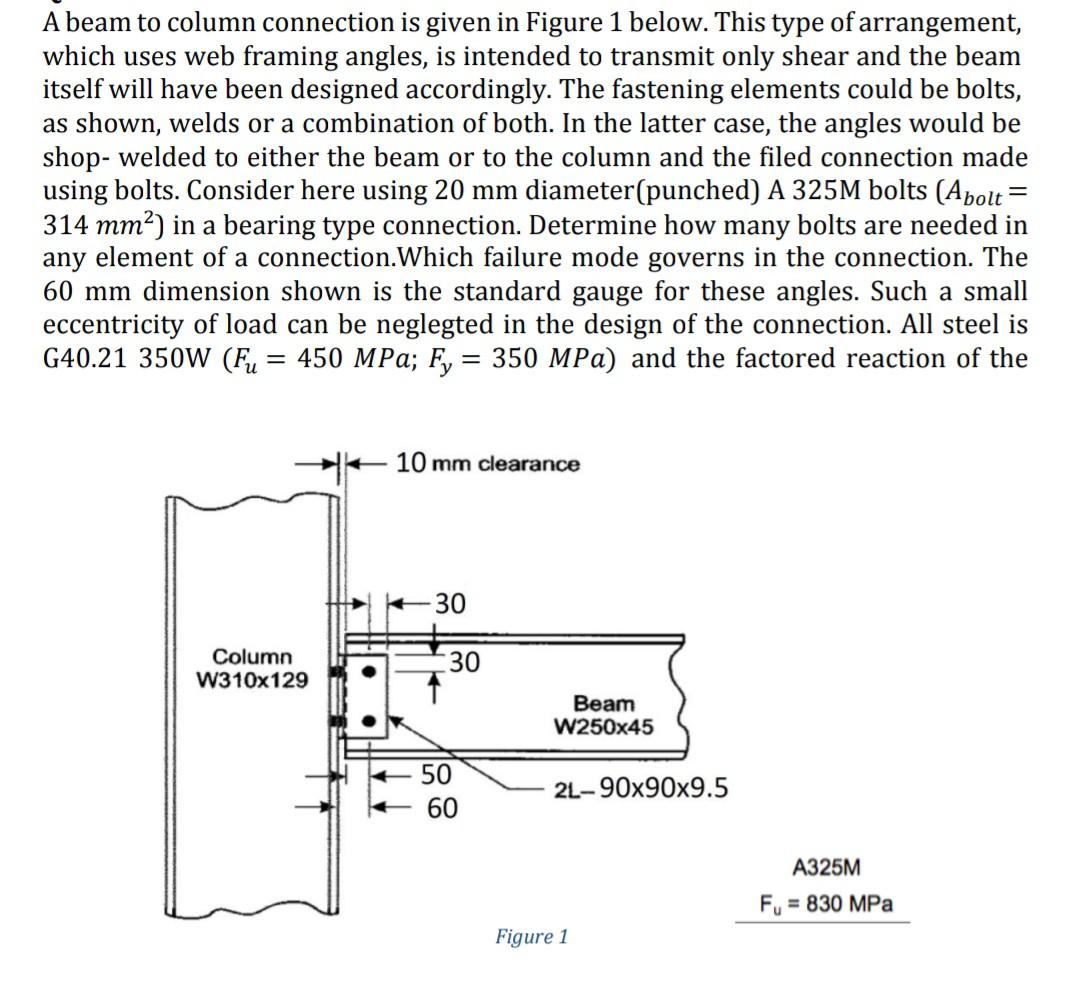 Solved A beam to column connection is given in Figure 1 | Chegg.com