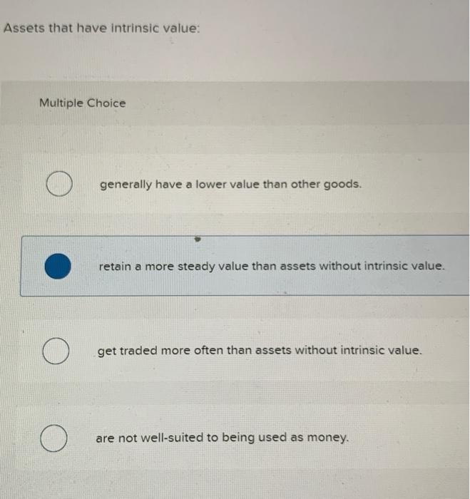 Solved Assets that have intrinsic value: Multiple Choice | Chegg.com