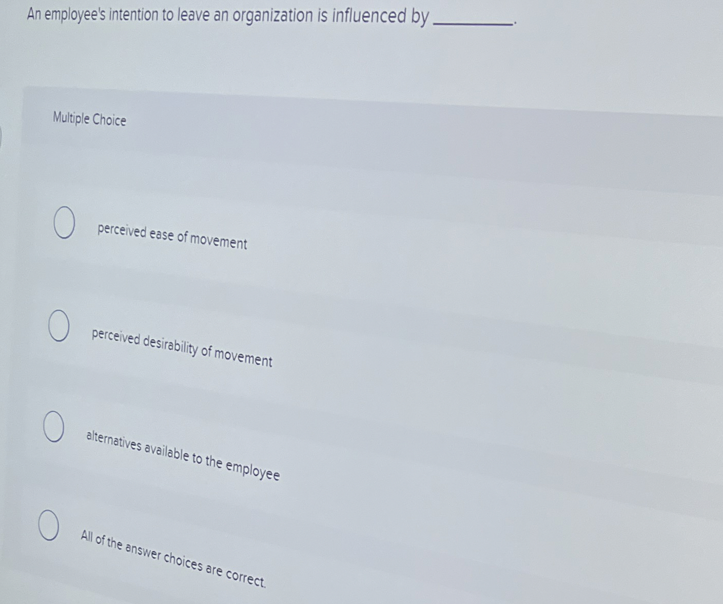 Solved An employee's intention to leave an organization is | Chegg.com