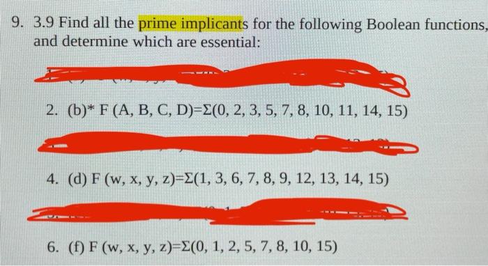 Solved 9. 3.9 Find all the prime implicants for the | Chegg.com