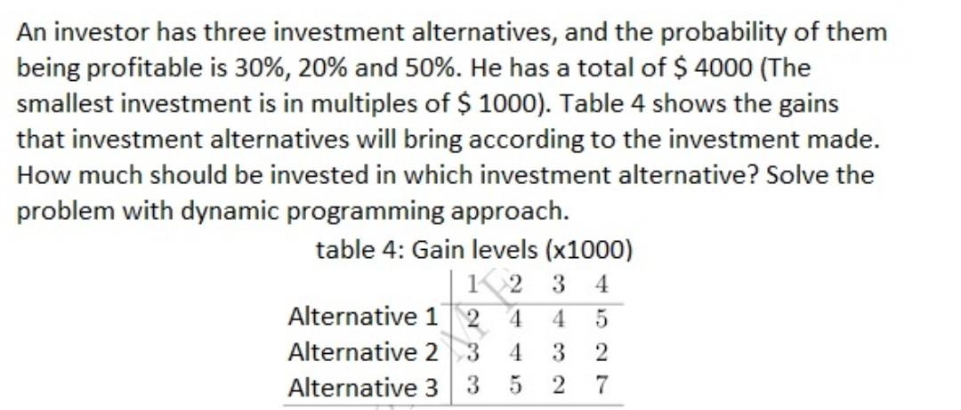 An investor has three investment alternatives, and | Chegg.com
