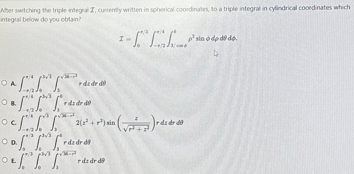 Solved After switching the triple integral I, currently | Chegg.com