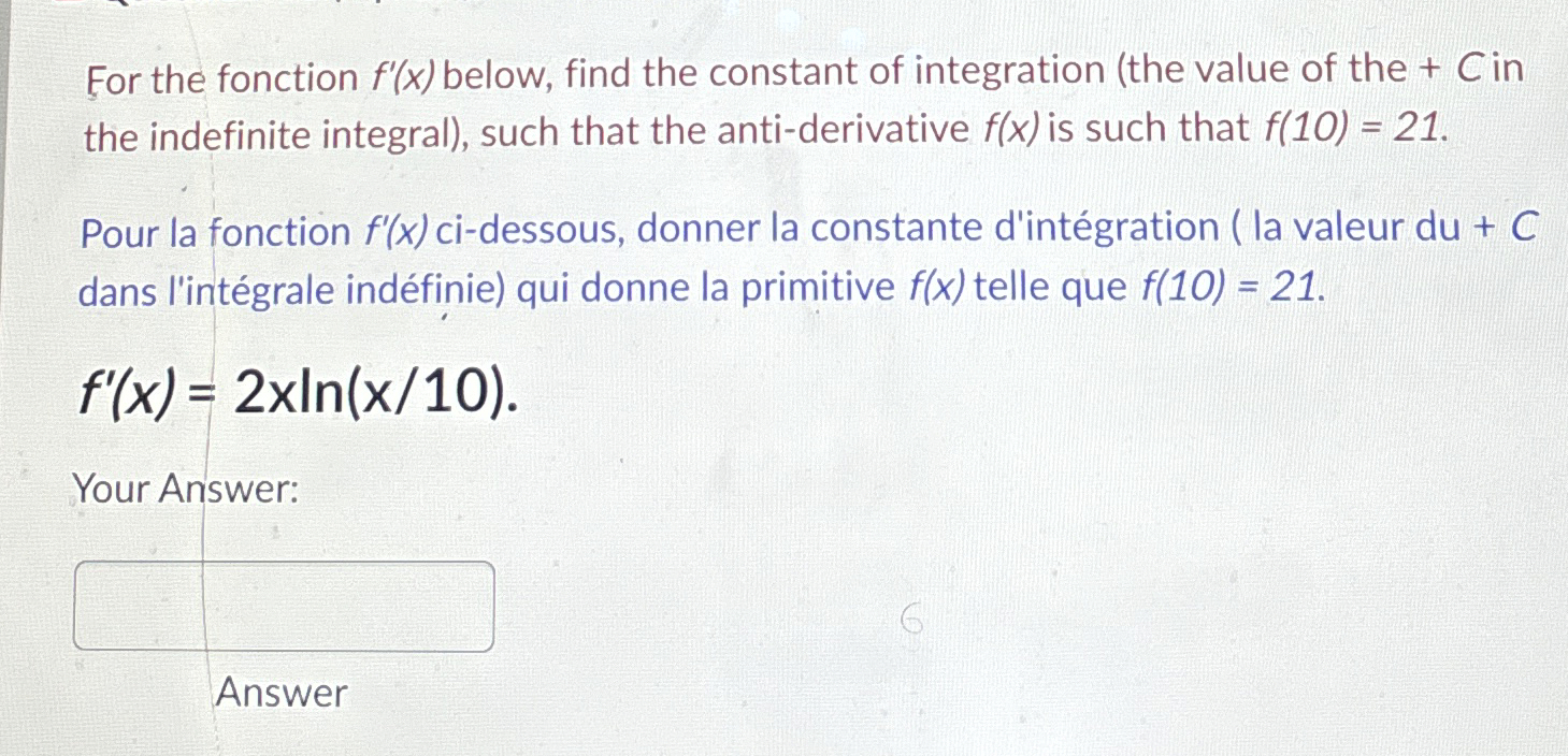 Solved For the fonction f'(x) ﻿below, find the constant of | Chegg.com