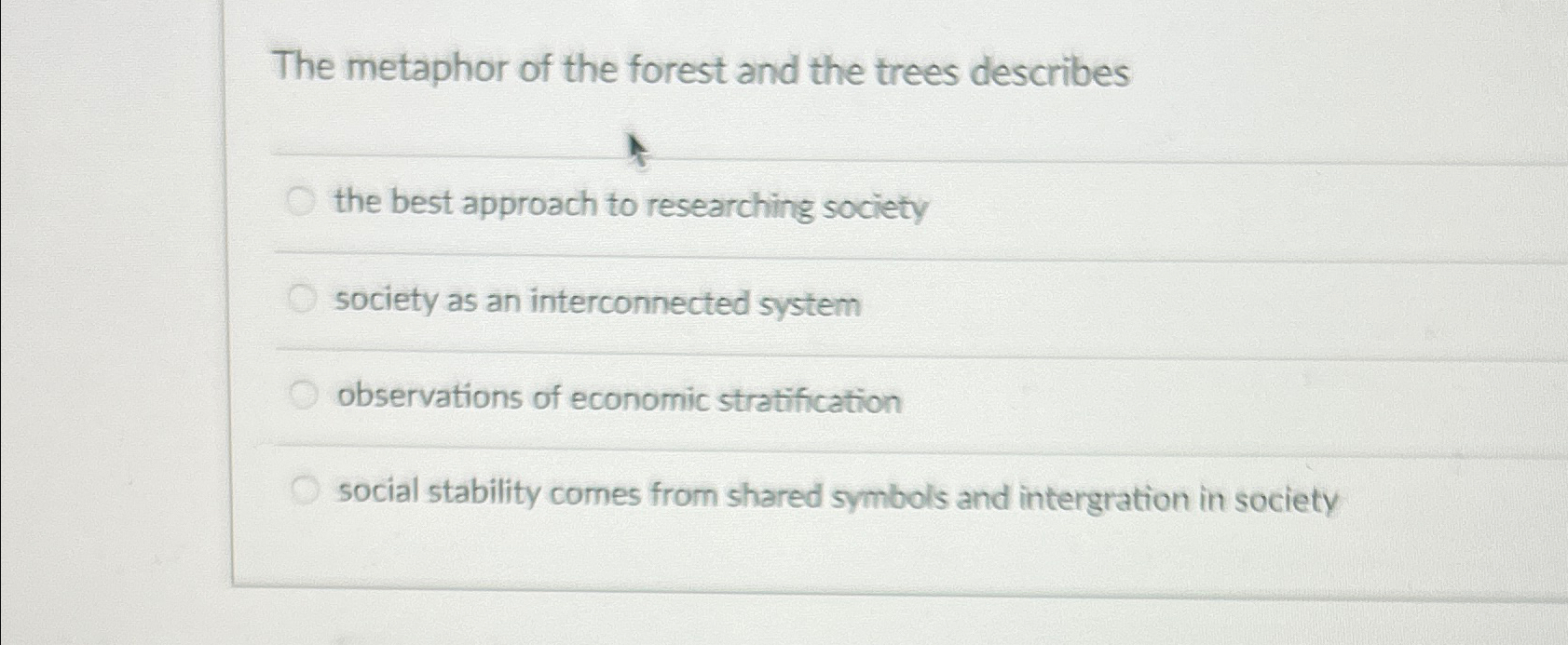 The metaphor of the forest and the trees describesthe | Chegg.com