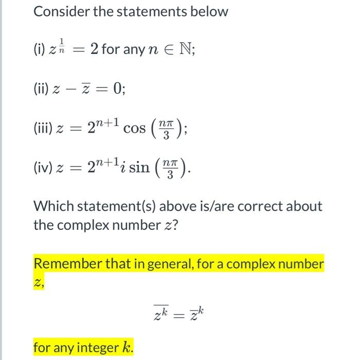 Solved n You are given the complex number = ( = (1+iv3)" + | Chegg.com