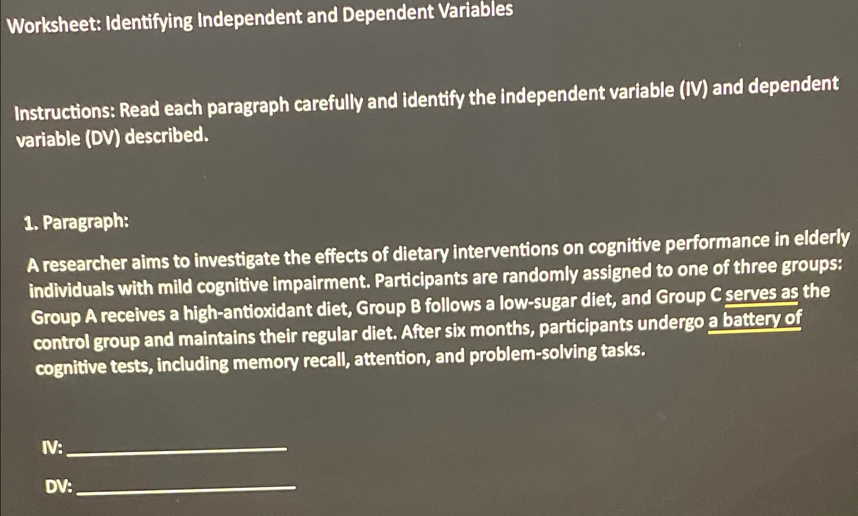 Solved Worksheet: Identifying Independent and Dependent | Chegg.com