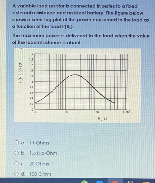 Solved A variable load resistor is connected in series to a | Chegg.com