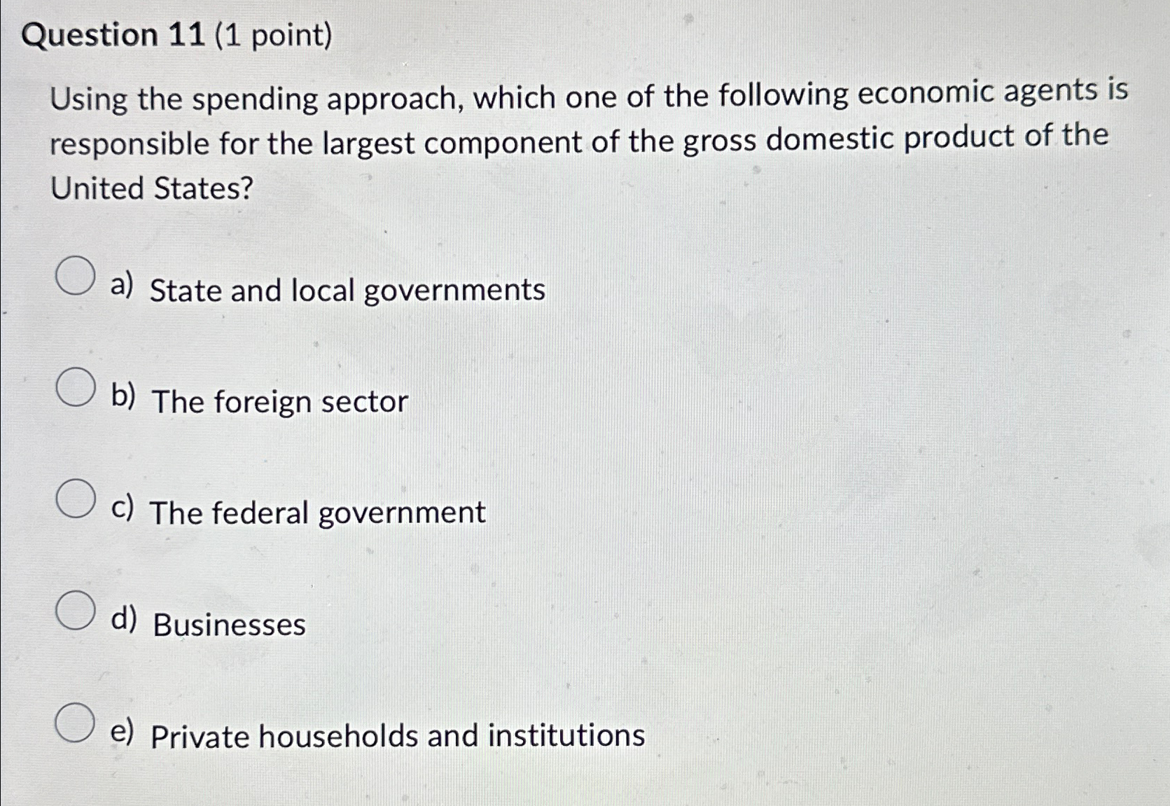 Solved Question 11 (1 ﻿point)Using the spending approach, | Chegg.com