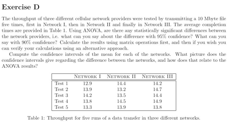 Solved The throughput of three different cellular network | Chegg.com