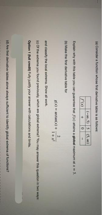 Solved (a) Consider a function whose first derivative table | Chegg.com