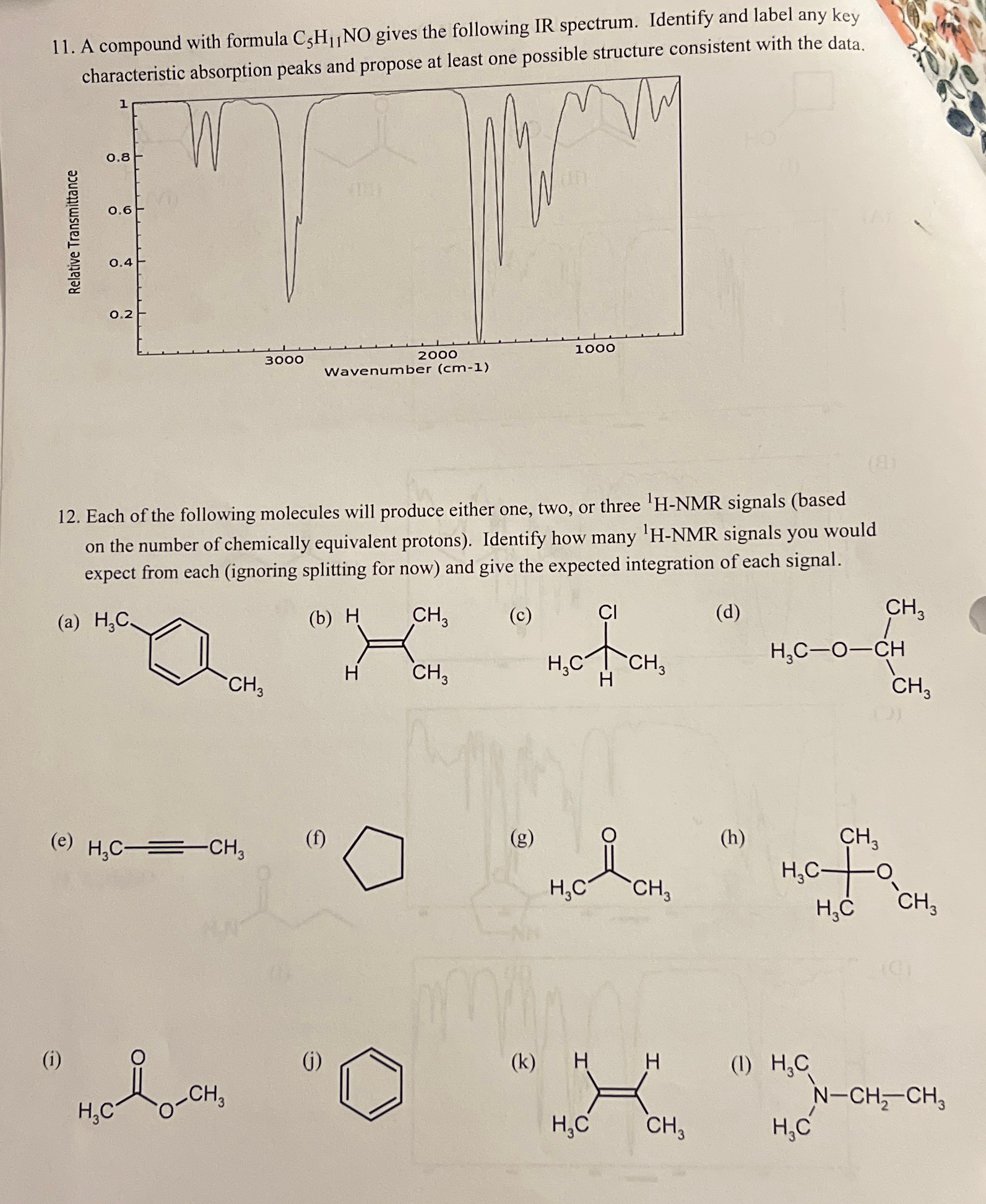 Solved A compound with formula C5H11NO ﻿gives the following | Chegg.com
