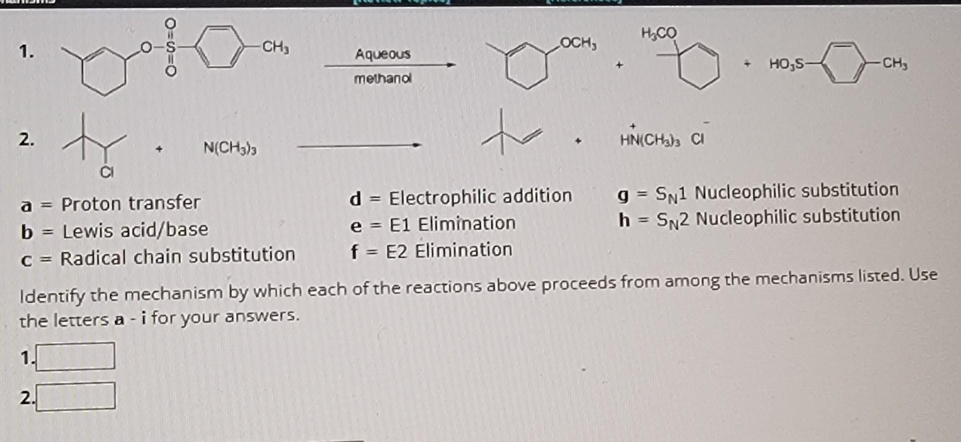 Solved 1. + 2. +N(CH3)3 +HN(+(CH3)3Cl− a= Proton transfer d= | Chegg.com