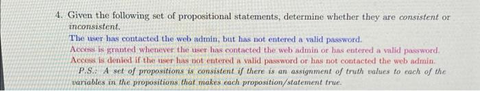 Solved 4. Given the following set of propositional | Chegg.com