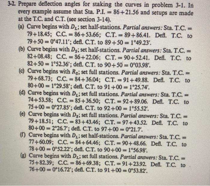 3-2. Prepare deflection angles for staking the curves | Chegg.com