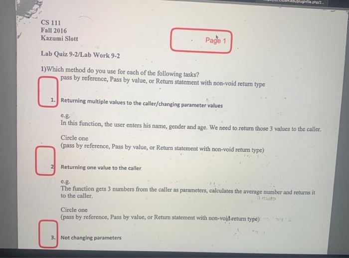 Solved CS 111 Fall 2016 Page 1 Kazumi Slott Lab Quiz 9-2/Lab | Chegg.com