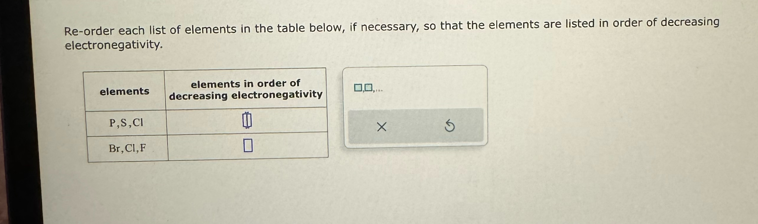 Re-order each list of elements in the table below, if | Chegg.com