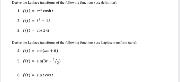 Solved Derive the Laplace transforms of the following | Chegg.com