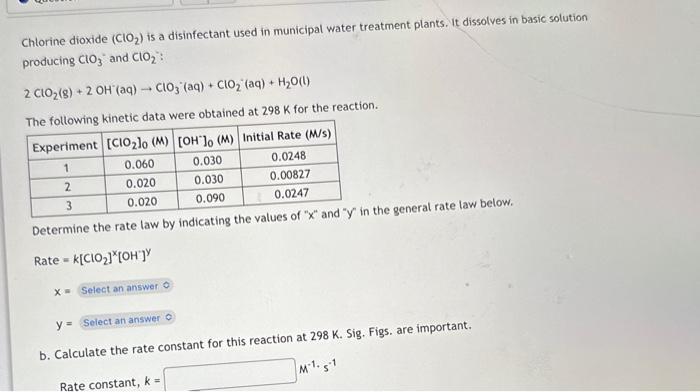 Solved Chlorine dioxide (ClO2) is a disinfectant used in | Chegg.com
