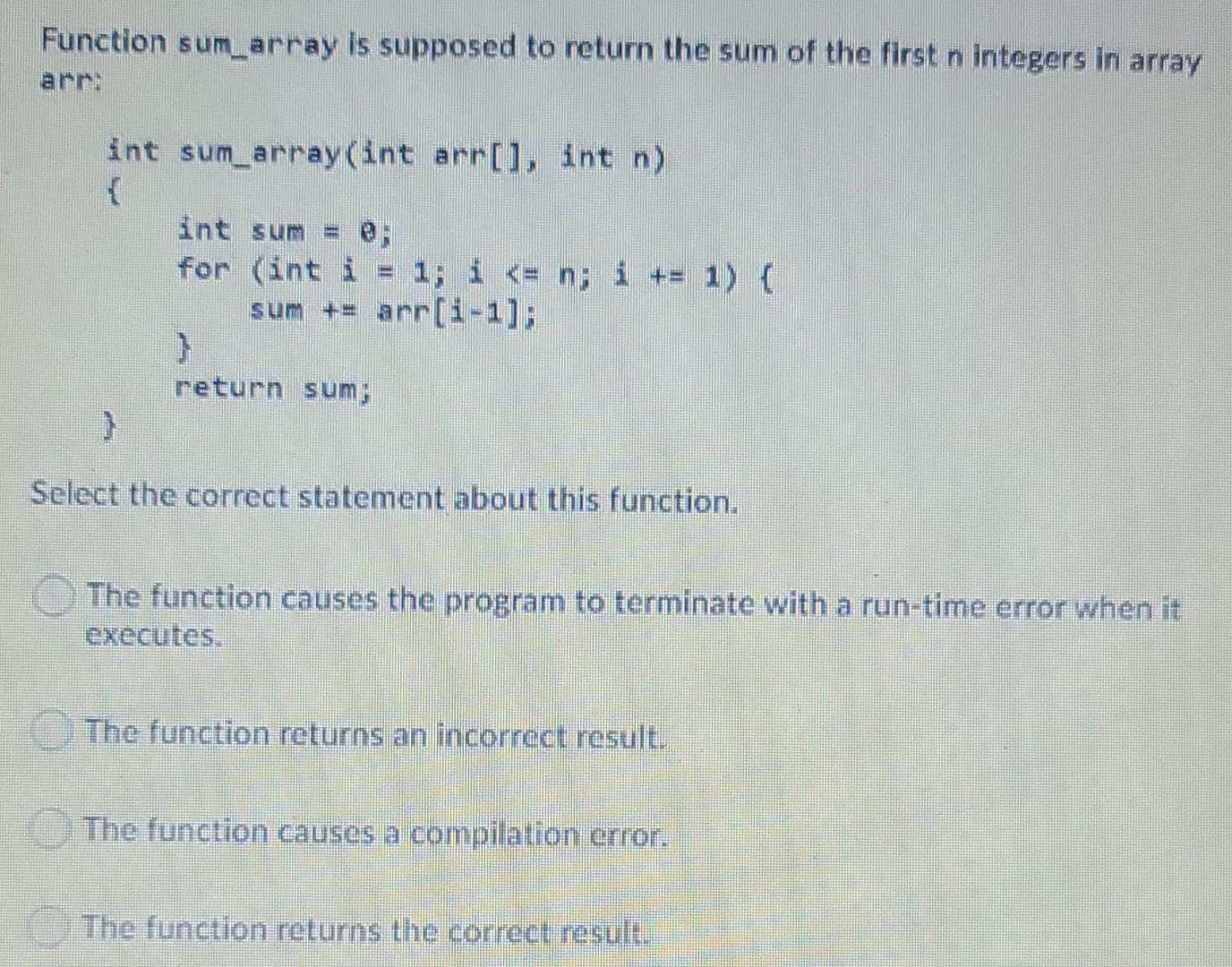 Solved Function sum_array is supposed to return the sum of | Chegg.com