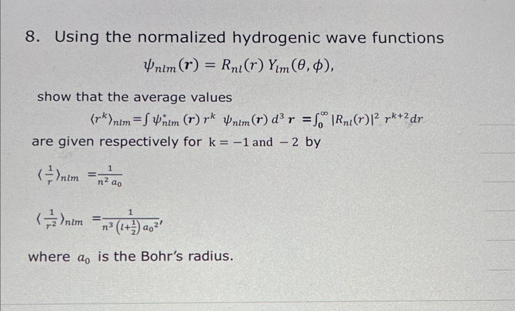 Solved Using the normalized hydrogenic wave | Chegg.com