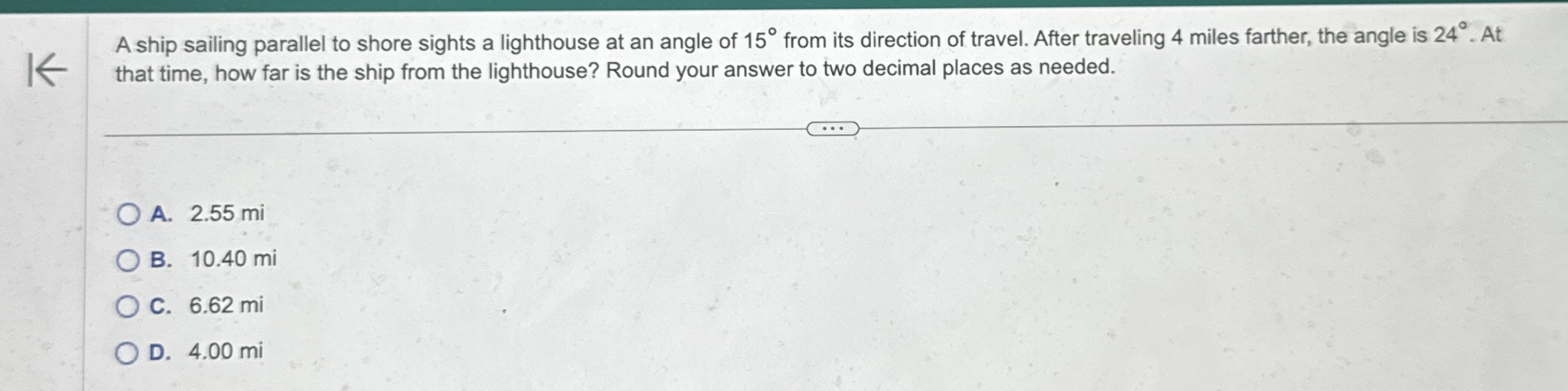 Solved A ship sailing parallel to shore sights a lighthouse | Chegg.com