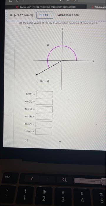Solved Find the exact values of the wx triponometric | Chegg.com