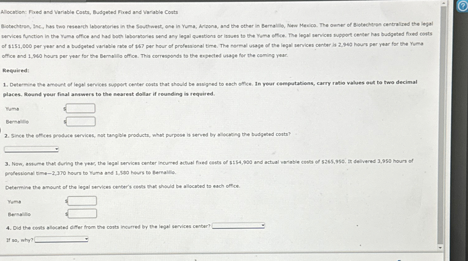 Solved Allocation: Fixed and Variable Costs, Budgeted Fixed | Chegg.com