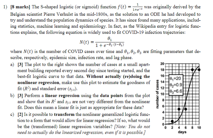 Solved [8 ﻿marks] ﻿The S-shaped logistic (or sigmoid) | Chegg.com